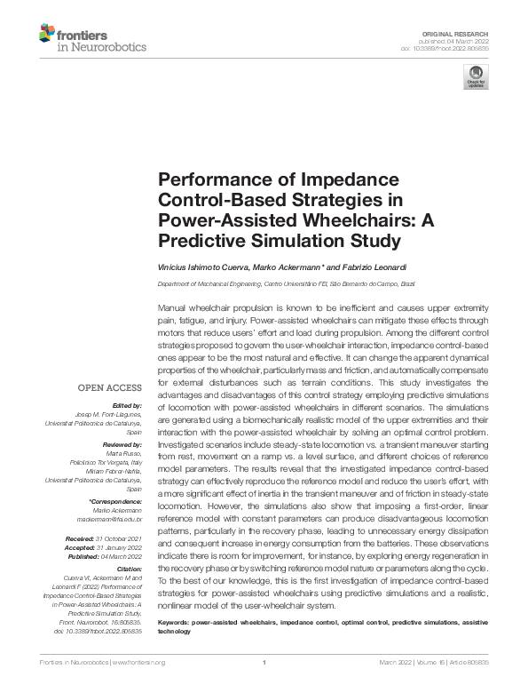 (PDF) Performance of Impedance Control-Based Strategies in Power-Assisted Wheelchairs: A ...
