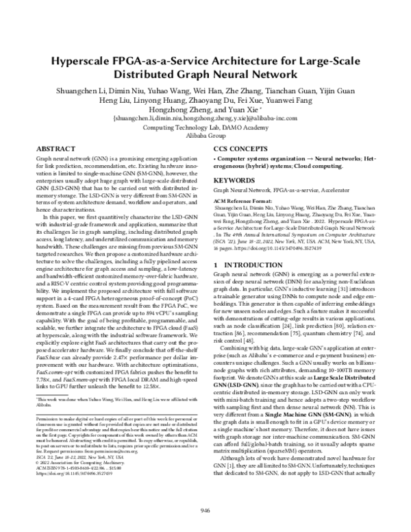 Pdf Hyperscale Fpga As A Service Architecture For Large Scale Distributed Graph Neural Network