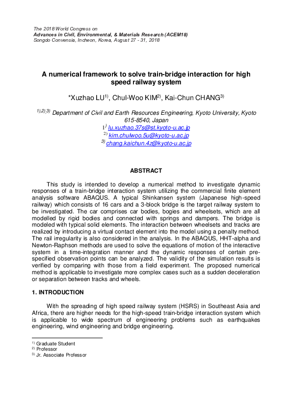 Pdf A Numerical Framework To Solve Train Bridge Interaction For High