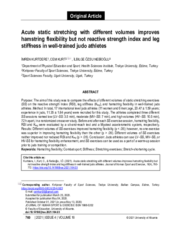 (PDF) Acute static stretching with different volumes improves hamstring flexibility but not ...