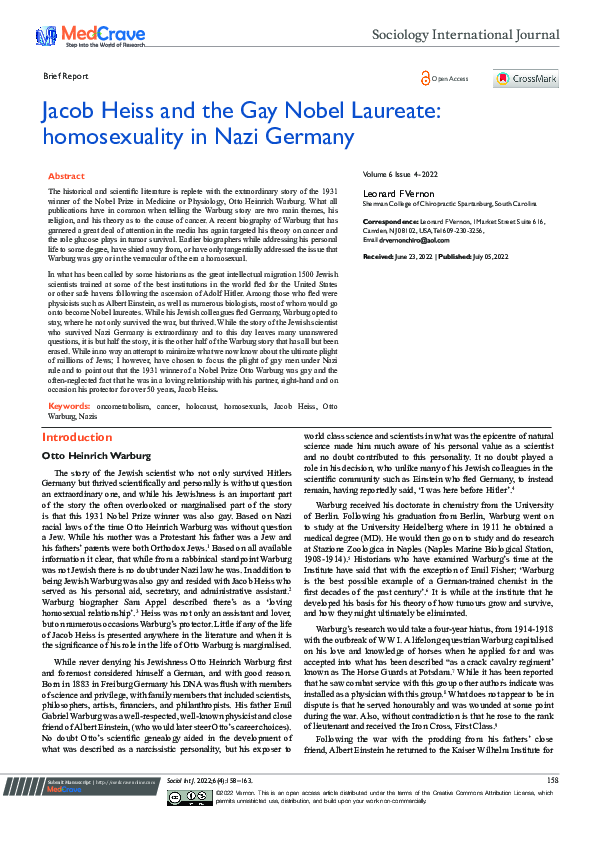 (PDF) Jacob Heiss and the Gay Nobel Laureate homosexuality in Nazi Germany
