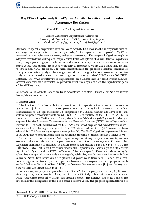 Pdf Real Time Implementation Of Voice Activity Detection Based On