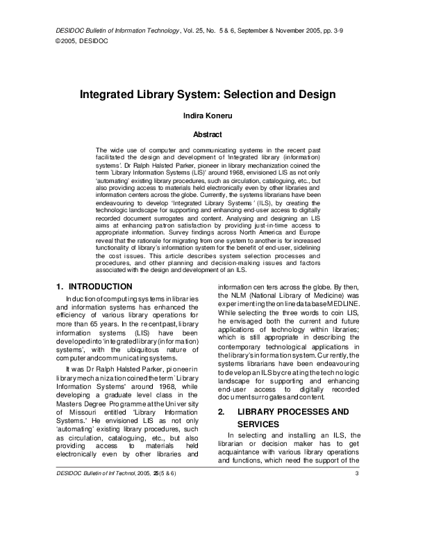 (PDF) Integrated Library System: Selection and Design
