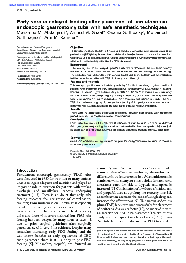 (PDF) Early versus delayed feeding after placement of percutaneous endoscopic gastrostomy tube ...