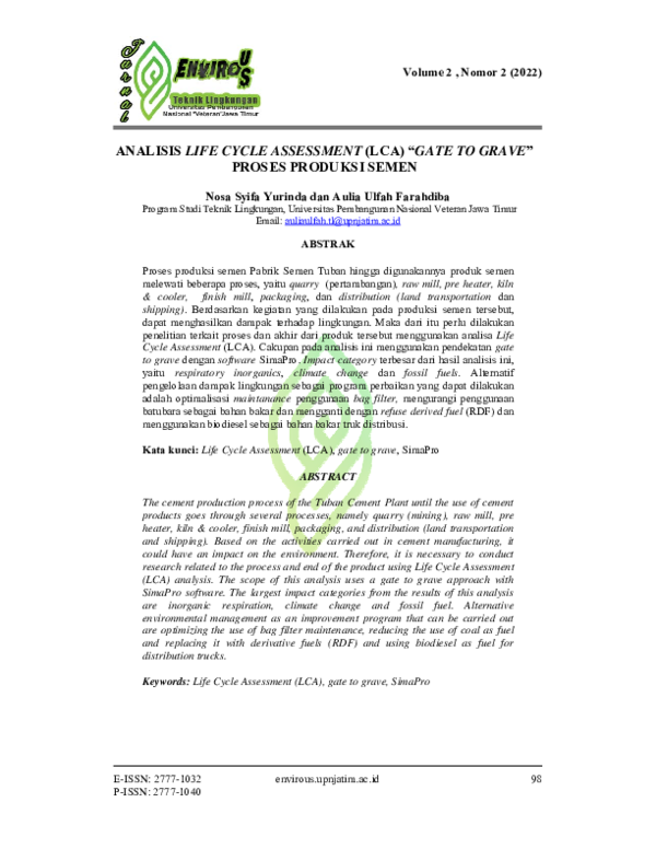 (PDF) Analisis Life Cycle Assessment (Lca) “Gate to Grave” Proses ...