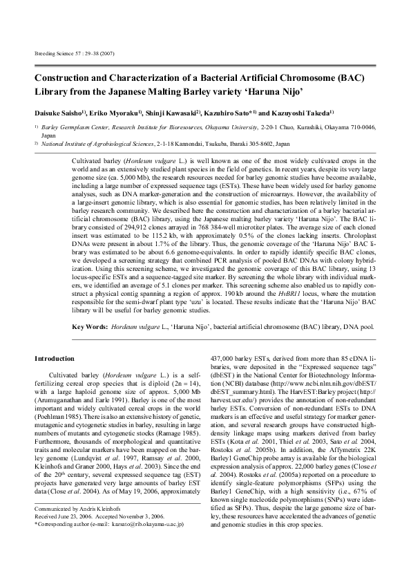 (PDF) Construction and Characterization of a Bacterial Artificial Chromosome (BAC) Library from ...