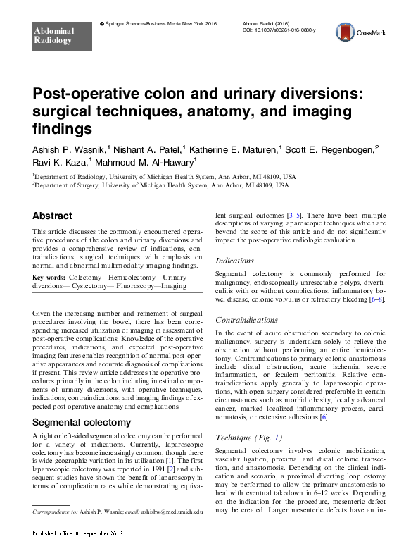 (PDF) Post-operative colon and urinary diversions: surgical techniques ...