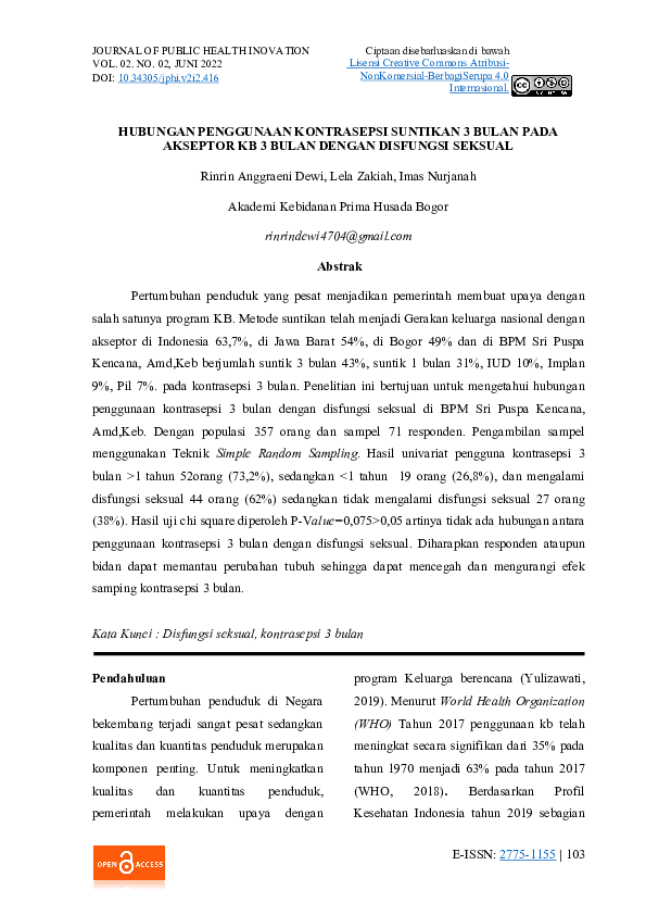 (PDF) Hubungan Penggunaan Kontrasepsi Suntikan 3 Bulan Pada Akseptor KB 3 Bulan Dengan Disfungsi ...