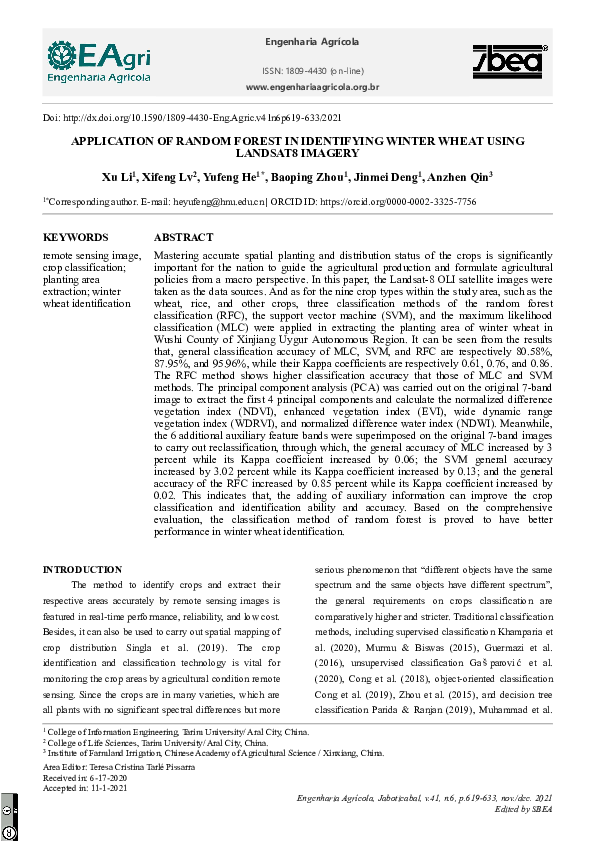 Pdf Application Of Random Forest In Identifying Winter Wheat Using