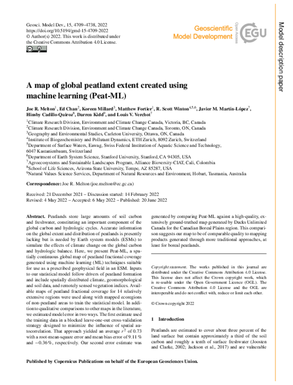 (PDF) A map of global peatland extent created using machine learning ...