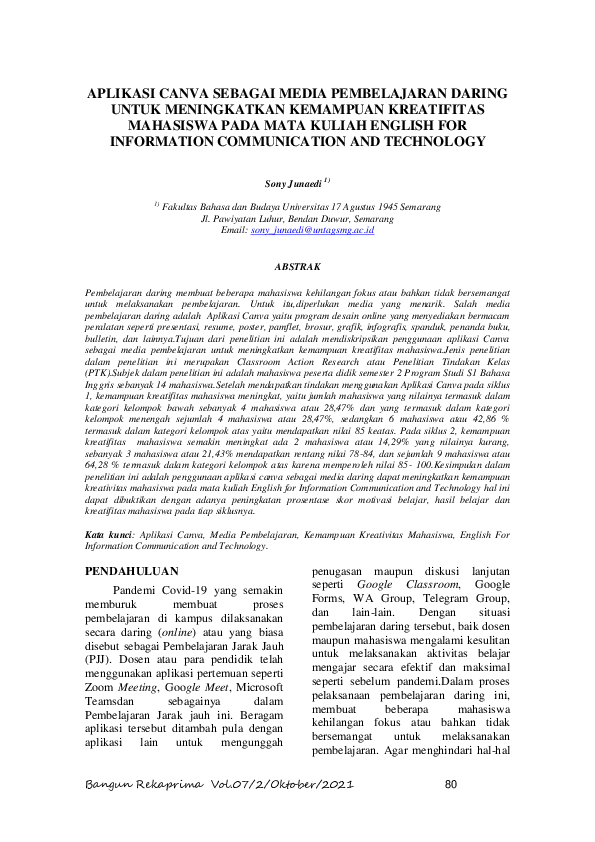 (PDF) Aplikasi Canva Sebagai Media Pembelajaran Daring Untuk Meningkatkan Kemampuan Kreatifitas ...