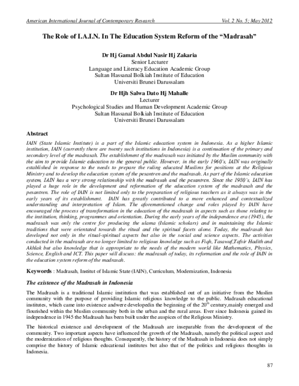 (PDF) The Role of IAIN In The Education System Reform of the “Madrasah”