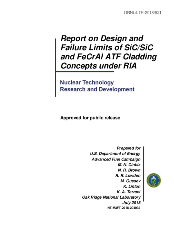 (PDF) Report on Design and Failure Limits of SiC/SiC and FeCrAl ATF ...