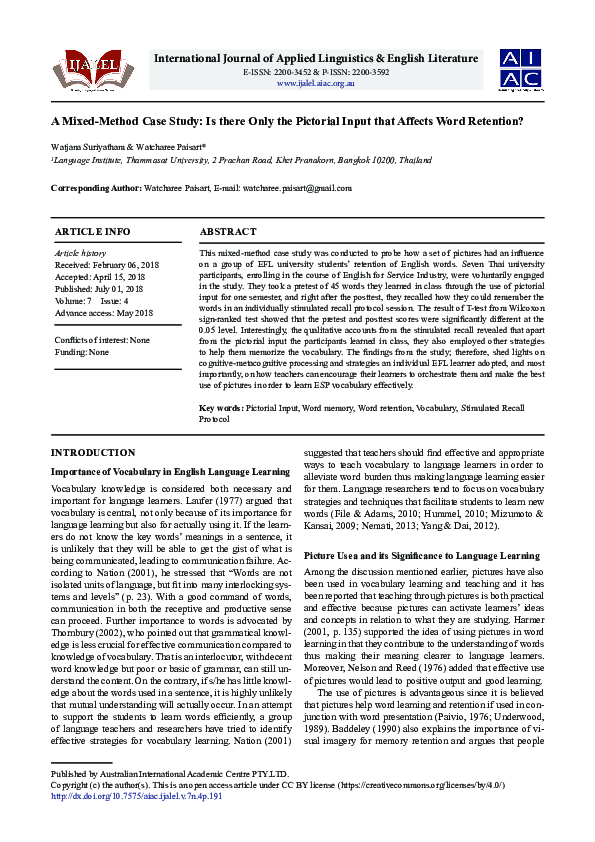 (PDF) A Mixed-Method Case Study: Is there Only the Pictorial Input that ...