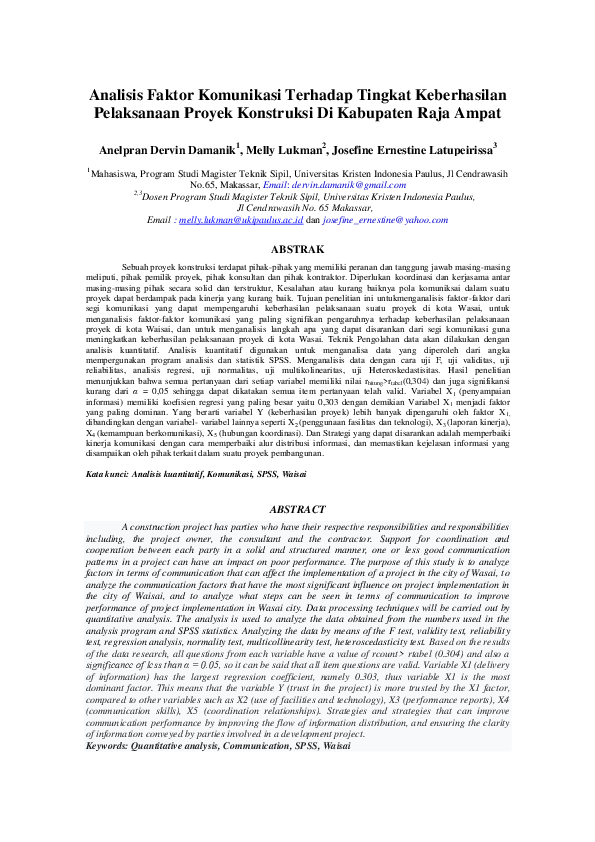 (PDF) Analisis Faktor Komunikasi Terhadap Tingkat Keberhasilan ...