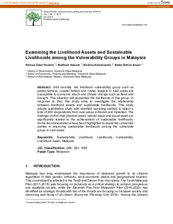 (PDF) Examining the Livelihood Assets and Sustainable Livelihoods among the Vulnerability Groups ...