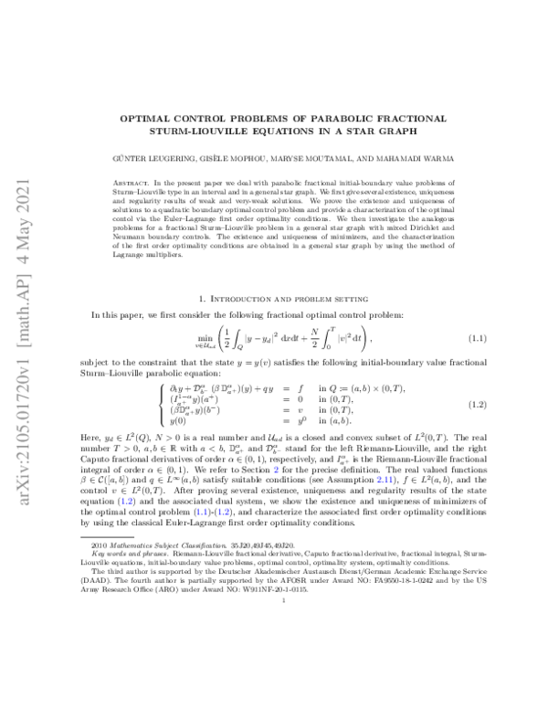 (PDF) Optimal control problems of parabolic fractional Sturm-Liouville equations in a star graph
