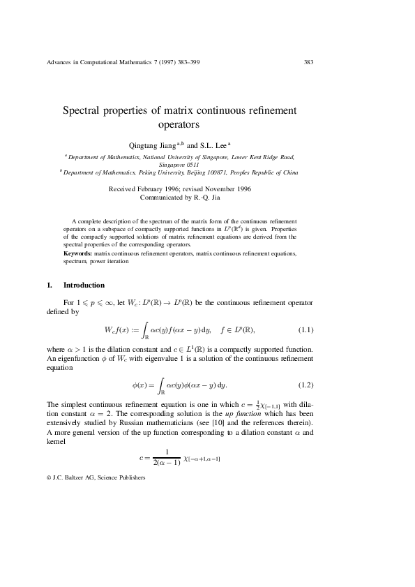 Pdf Spectral Properties Of Matrix Continuous Refinement Operators
