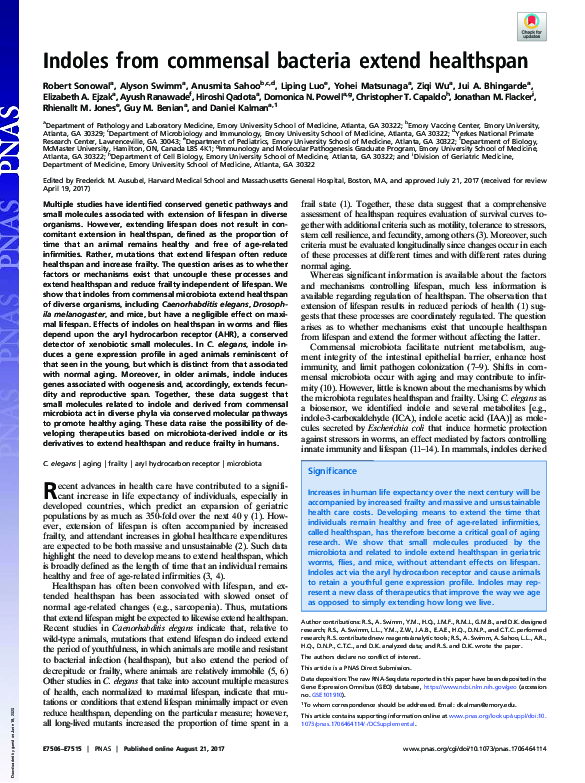 (PDF) Indoles from commensal bacteria extend healthspan