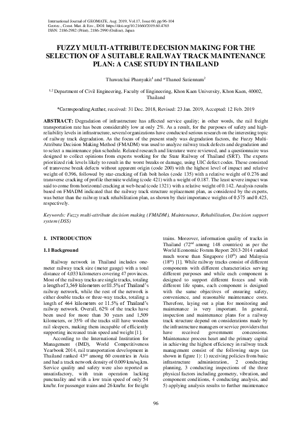 Pdf Fuzzy Multi Attribute Decision Making For The Selection Of A Suitable Railway Track 