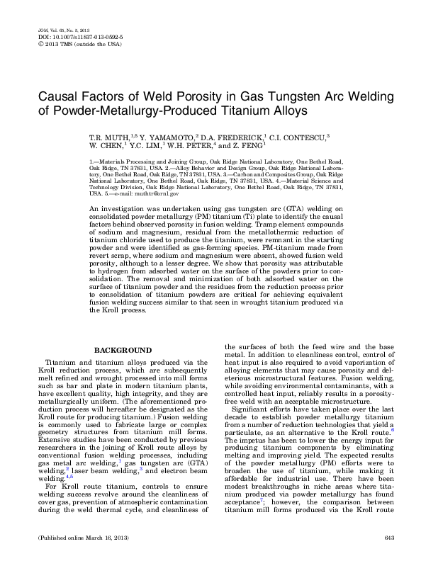 (PDF) Causal Factors of Weld Porosity in Gas Tungsten Arc Welding of ...