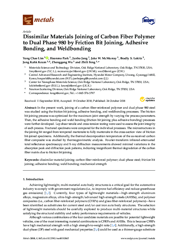 (PDF) Dissimilar Materials Joining of Carbon Fiber Polymer to Dual ...