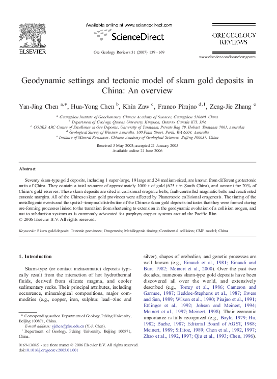 (PDF) Geodynamic settings and tectonic model of skarn gold deposits in ...