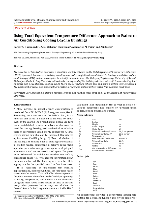 (PDF) Using Total Equivalent Temperature Difference Approach to ...