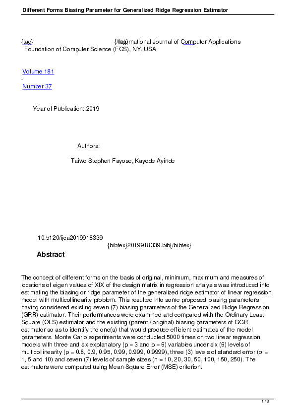 Pdf Different Forms Biasing Parameter For Generalized Ridge