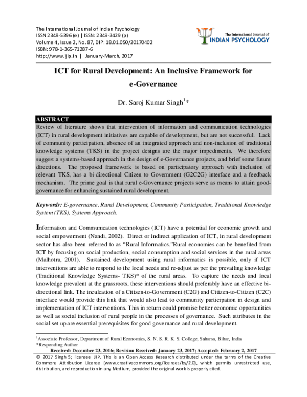 (PDF) ICT for Rural Development: An Inclusive Framework for e-Governance