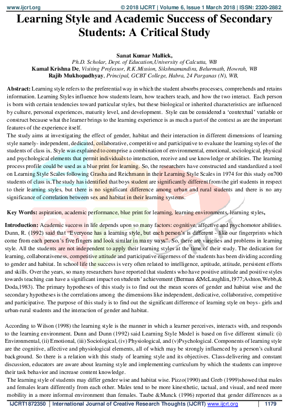 (PDF) Learning Style and Academic Success of Secondary Students: A ...