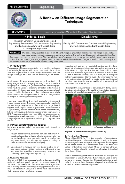 (PDF) A Review on Different Image Segmentation Techniques