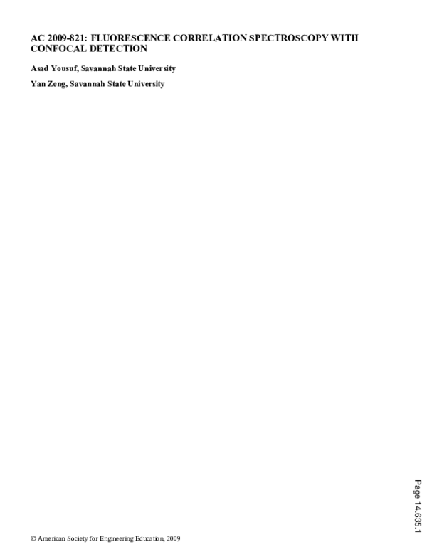(PDF) Ac 2009-821 : Fluorescence Correlation Spectroscopy with Confocal ...