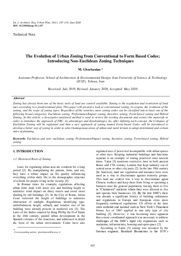 (PDF) The Evolution of Urban Zoning from Conventional to Form Based Codes; Introducing Non ...