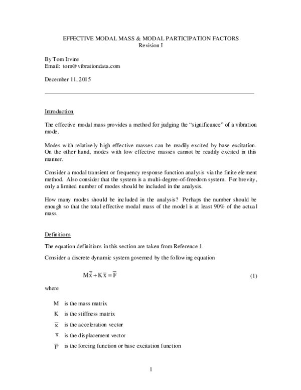 (PDF) EFFECTIVE MODAL MASS & MODAL PARTICIPATION FACTORS Revision H