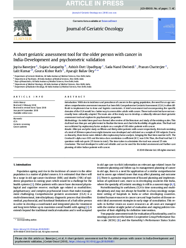 (PDF) A short geriatric assessment tool for the older person with ...