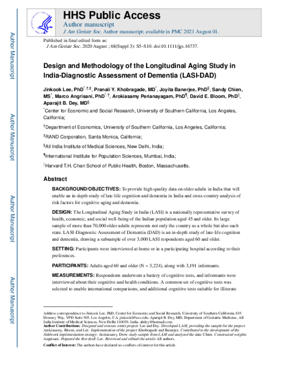 (PDF) Design and Methodology of the Longitudinal Aging Study in India ...
