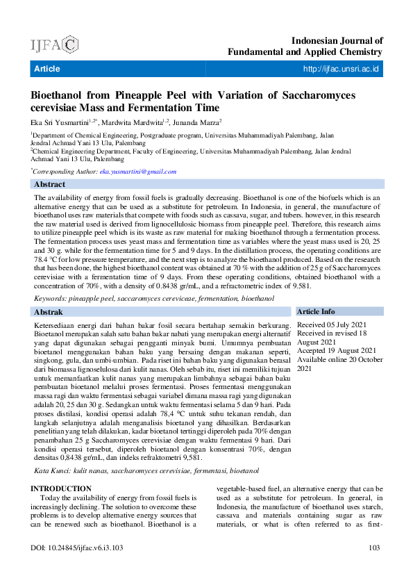(PDF) Bioethanol from Pineapple Peel with Variation of Saccharomyces ...