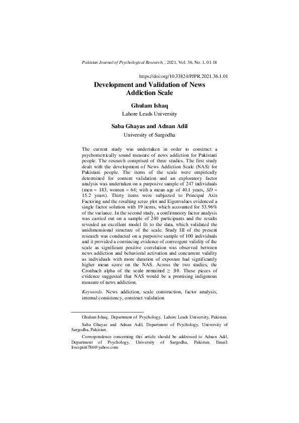 (PDF) Development and Validation of News Addiction Scale