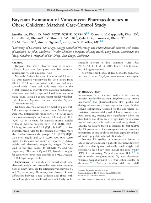 (PDF) Bayesian Estimation of Vancomycin Pharmacokinetics in Obese ...