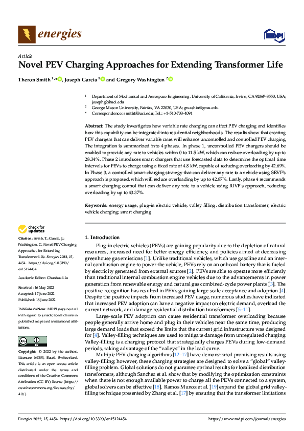 (PDF) Novel PEV Charging Approaches for Extending Transformer Life