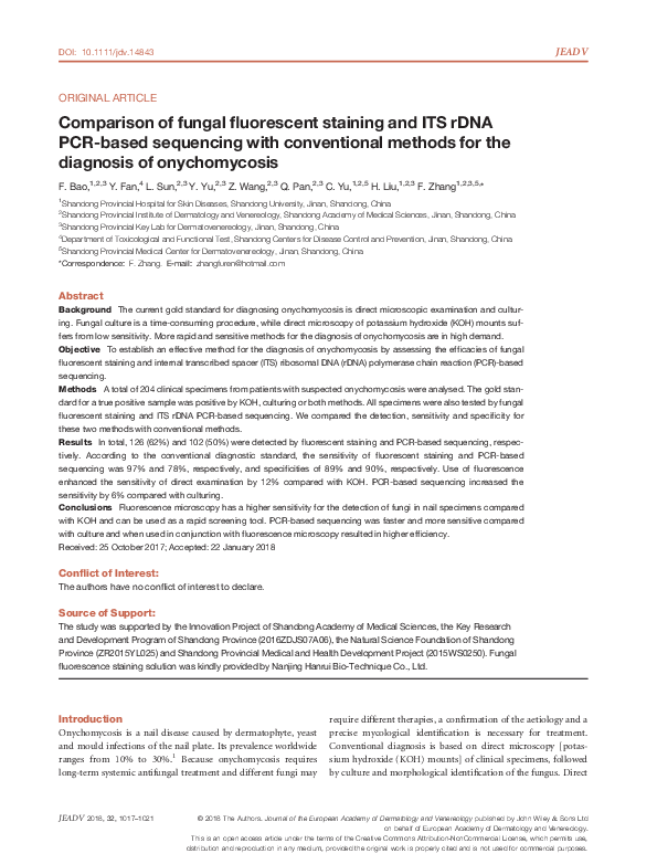 (PDF) Comparison of fungal fluorescent staining and ITS rDNA PCR-based ...