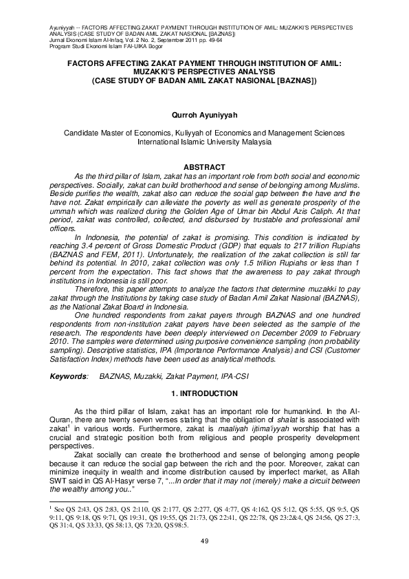 (PDF) Factors Affecting Zakat Payment Through Institution of Amil: Muzakki’s Perspectives ...
