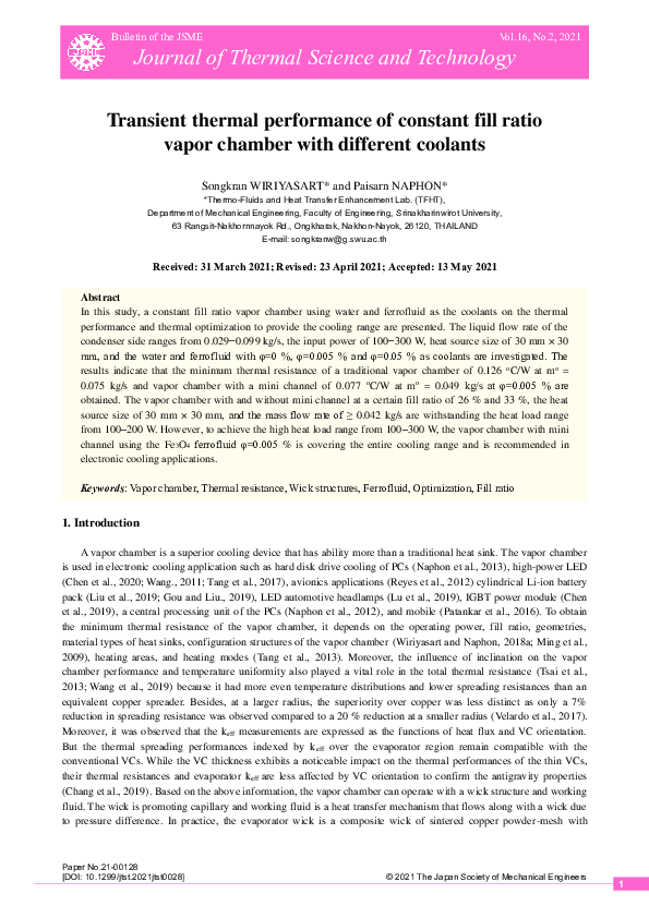 (PDF) Transient thermal performance of constant fill ratio vapor ...