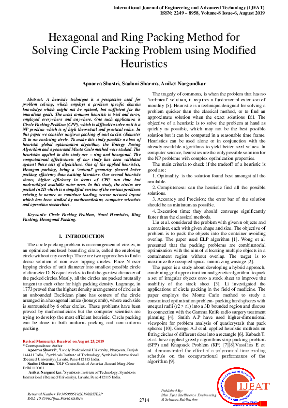 (PDF) Hexagonal and Ring Packing Method for Solving Circle Packing Problem using Modified Heuristics