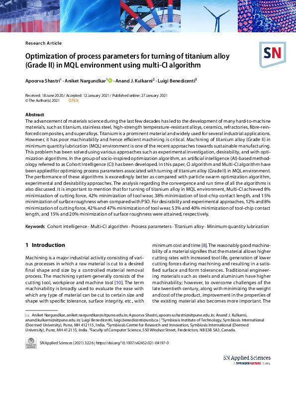 Pdf Optimization Of Process Parameters For Turning Of Titanium Alloy Grade Ii In Mql