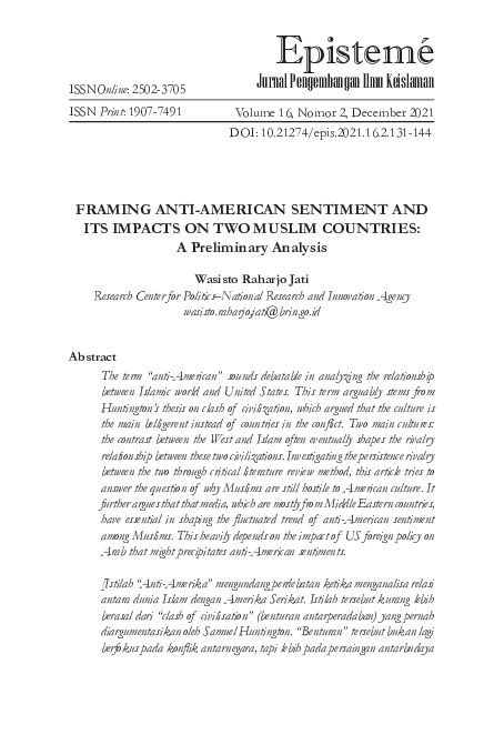 (PDF) FRAMING ANTI-AMERICAN SENTIMENT AND ITS IMPACTS ON TWO MUSLIM ...