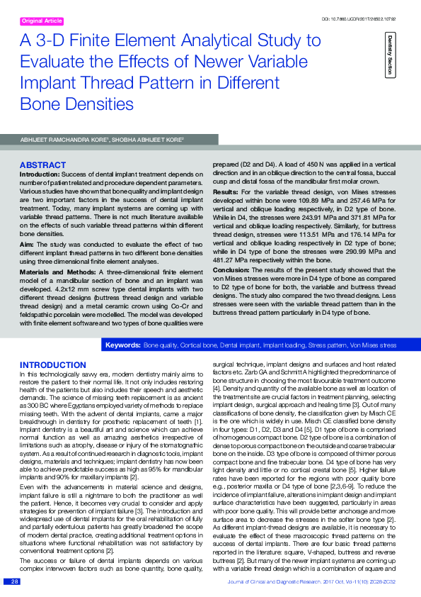 (PDF) A 3-D Finite Element Analytical Study to Evaluate the Effects of ...
