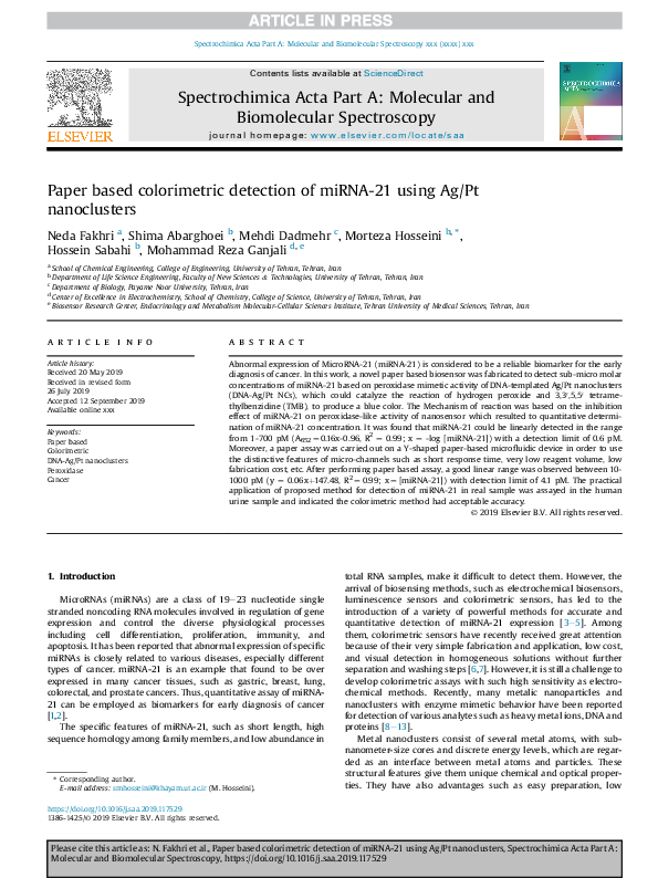 Pdf Paper Based Colorimetric Detection Of Mirna 21 Using Ag Pt