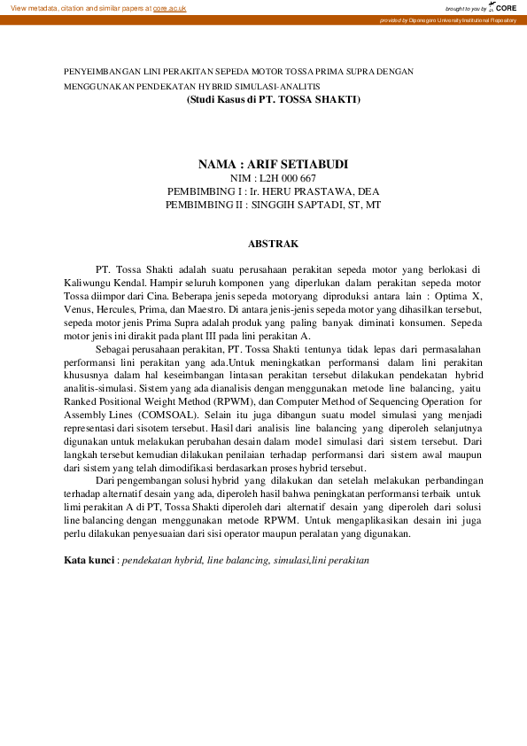 (PDF) PENYEIMBANGAN LINI PERAKITAN SEPEDA MOTORTOSSA PRIMA SUPRA DENGAN ...